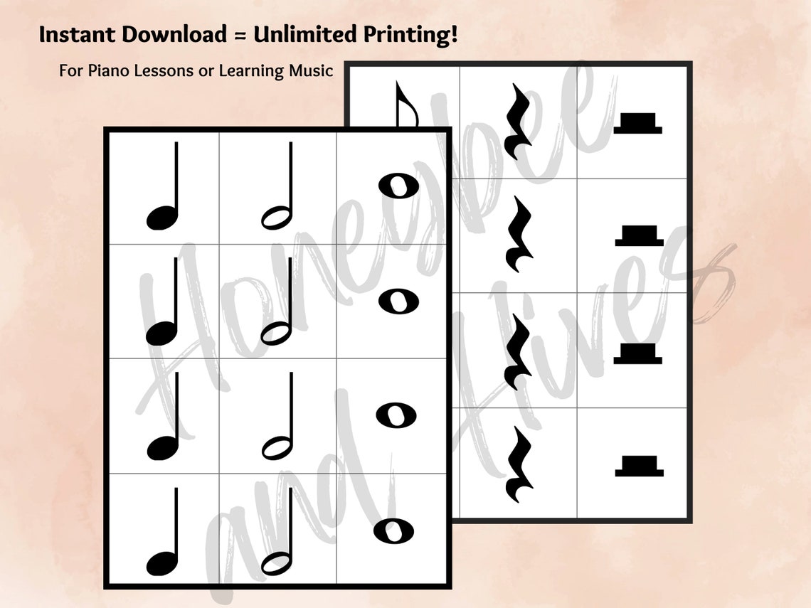 Music Note Cards Flash Cards Piano Lessons Music for Beginners Learning ...