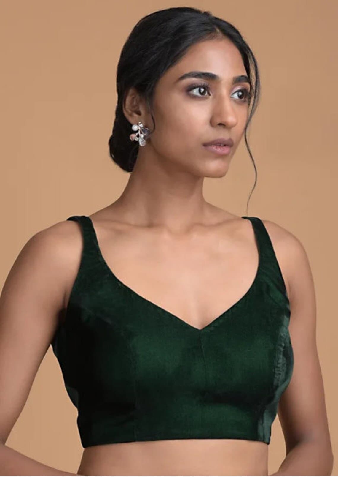 Sweetheart Neck Green Velvet Designer Sleeveless Blouse for - Etsy