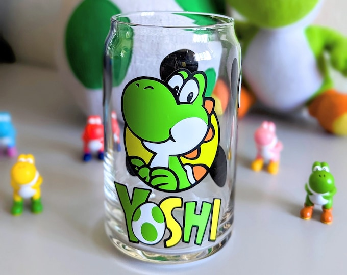 Yoshi Glass Cup// Yoshi Egg Glass Cup// Super Mario Inspired Glass Cup ...