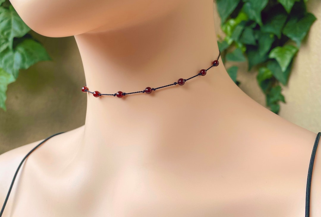 Garnet Crystal Choker, Natural Gemstone String Necklace, 12 to 16 Inch ...