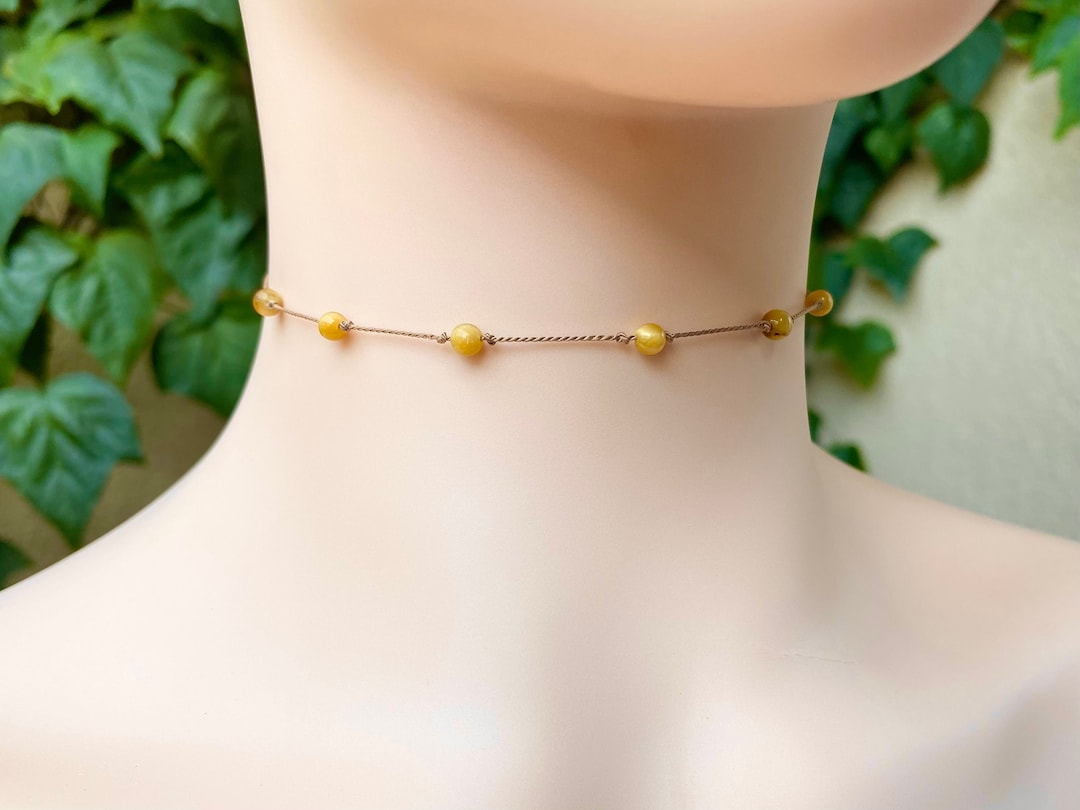 Golden Tigers Eye Beaded Cord Choker, Gemstone String Necklace, 12 to ...
