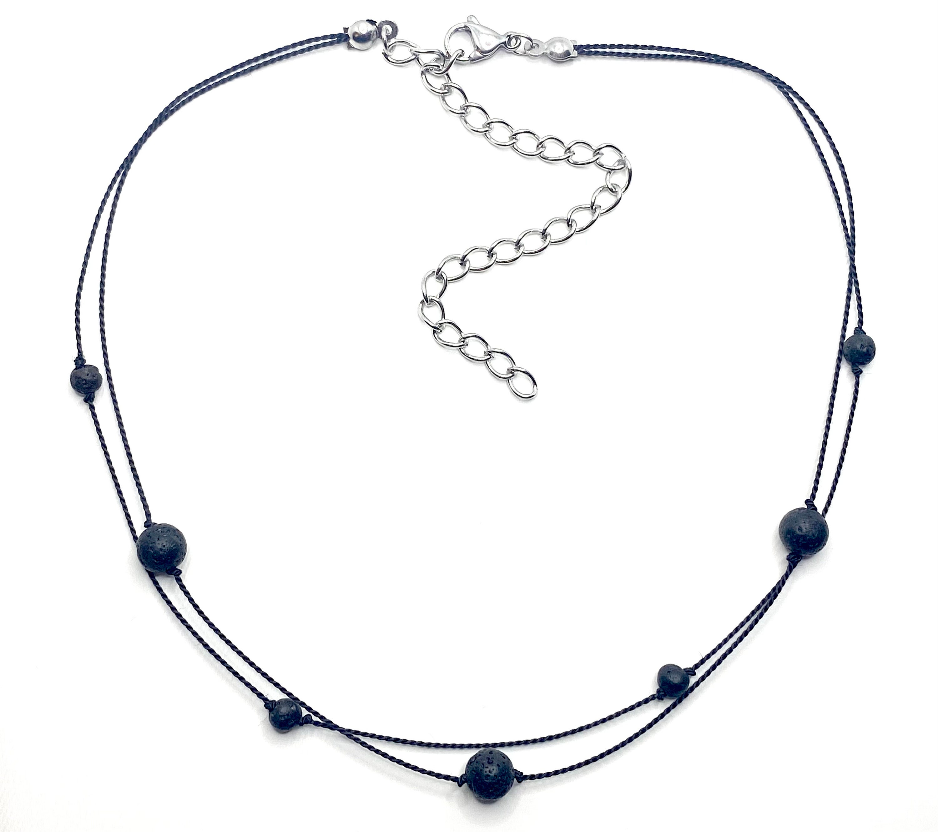 Natural Lava Choker, Double Strand Layered Necklace Set, 12 to 16 Inch ...