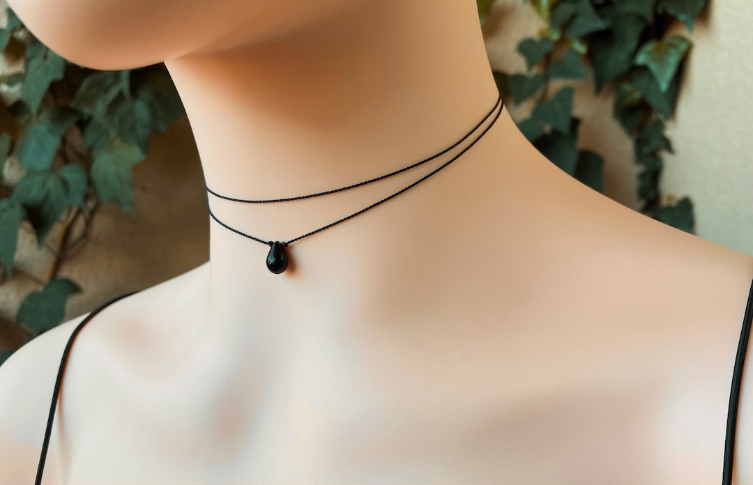 Black Teardrop Choker, Double Strand Layering Necklace, 12 to 16 Inch ...