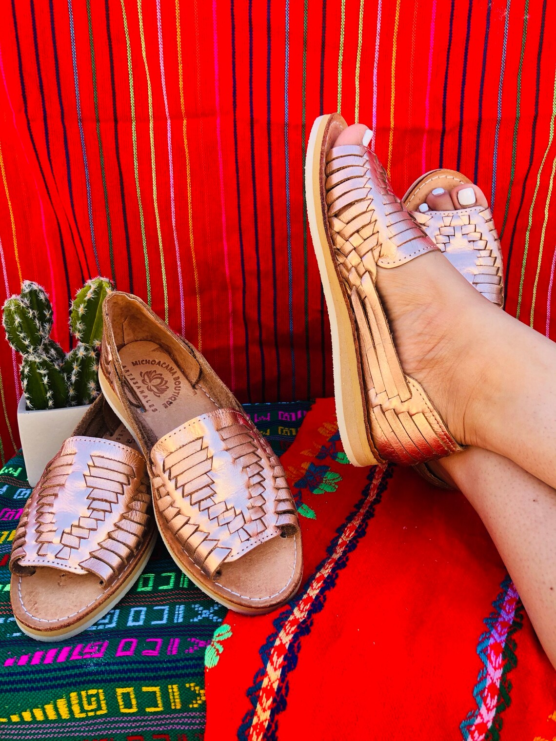 Rose Gold / Open Toe / Huaraches Artesanales / Hand Made Mexican ...