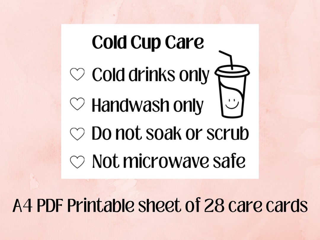Cold Cup Care Cards, Tumbler Care Instructions, Cup Care Card Download ...