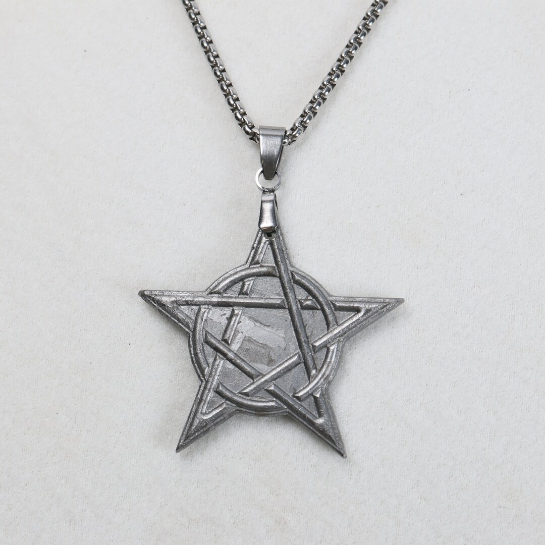 Natural Muonionalusta Meteorite Carving Pentagram Pendant，muonionalusta ...