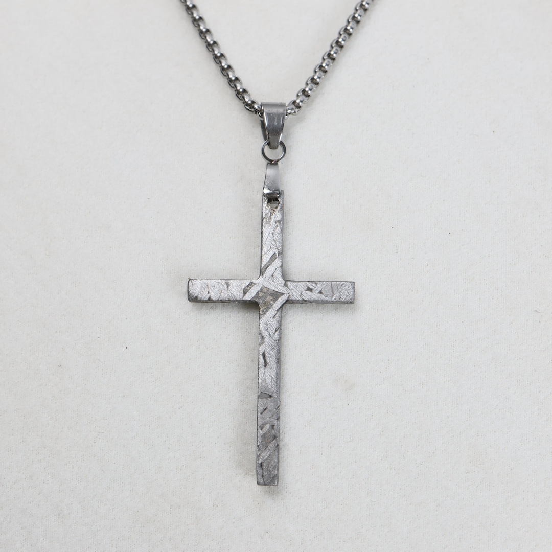 Natural Muonionalusta Meteorite Carving Cross Pendant，muonionalusta ...