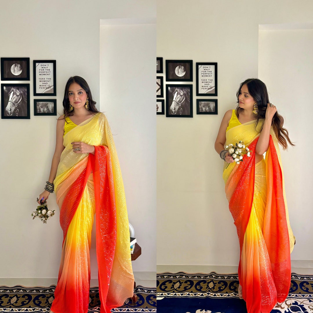 Pink Color Saree , Crush Pleated Sarees ,embroidered Sequins Work Saree ...