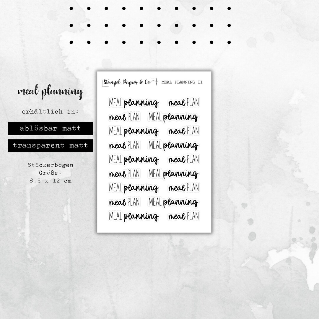 Sticker Sheet meal Planning, Food Planning Meals, Individually ...