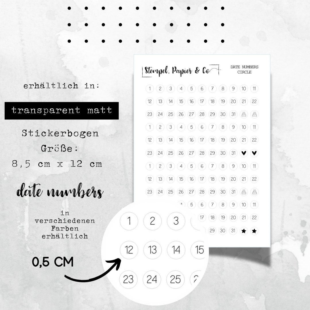Sticker Sheet Daily Numbers - Small Circular Stickers in Transparent ...