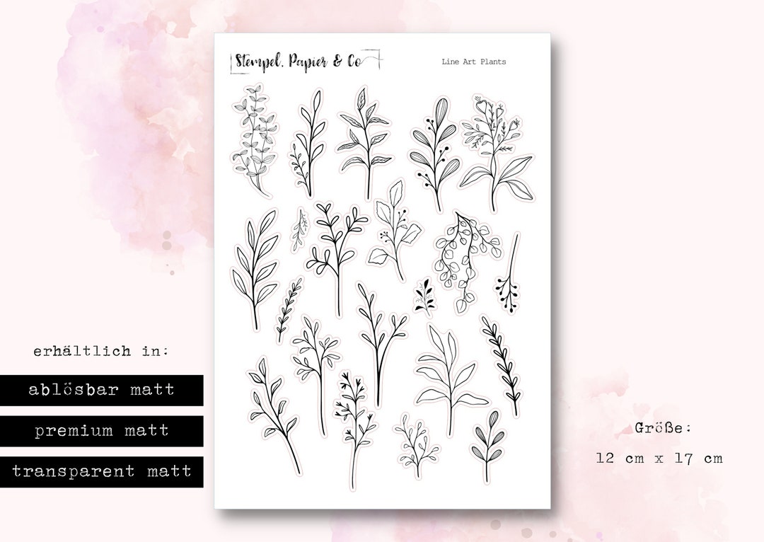 Sticker Sheet Line Art With Various Plants and Branches Stickers for ...