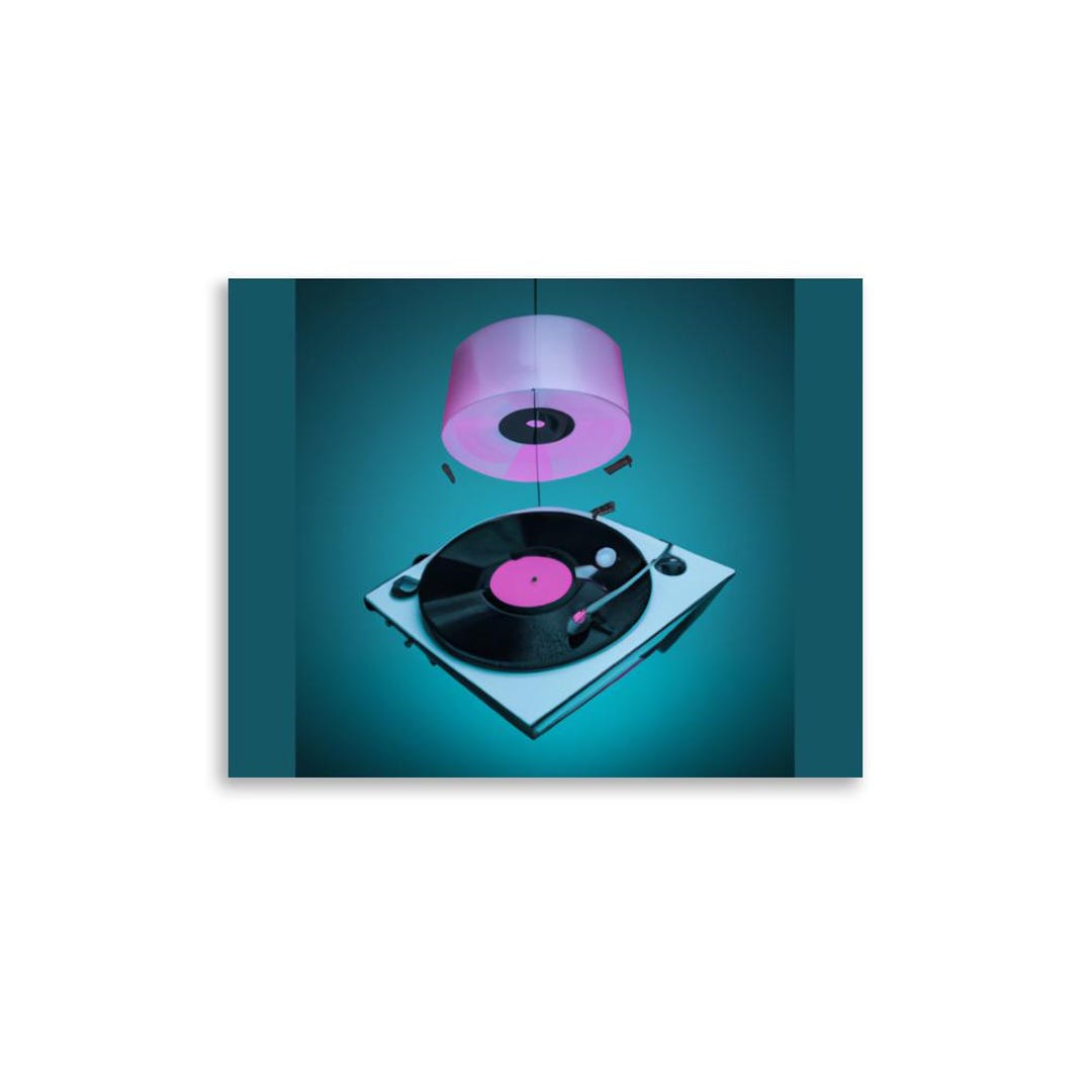 Vintage Record Player With Floating Vinyls Retro Music Wall Art ...