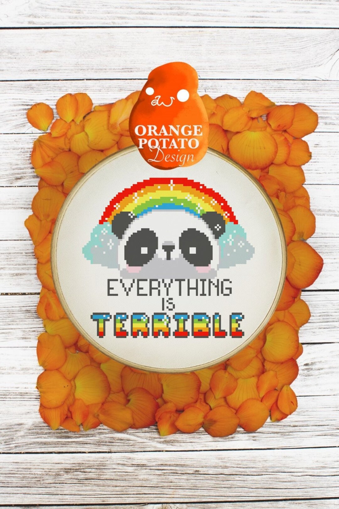 Digital Cross Stitch Pattern: Everything is Terrible Panda and Rainbow ...