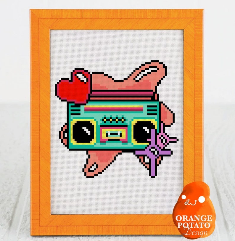 Digital Pattern: Retro Boombox 80's Cross Stitch Pattern, Funky Cartoon ...