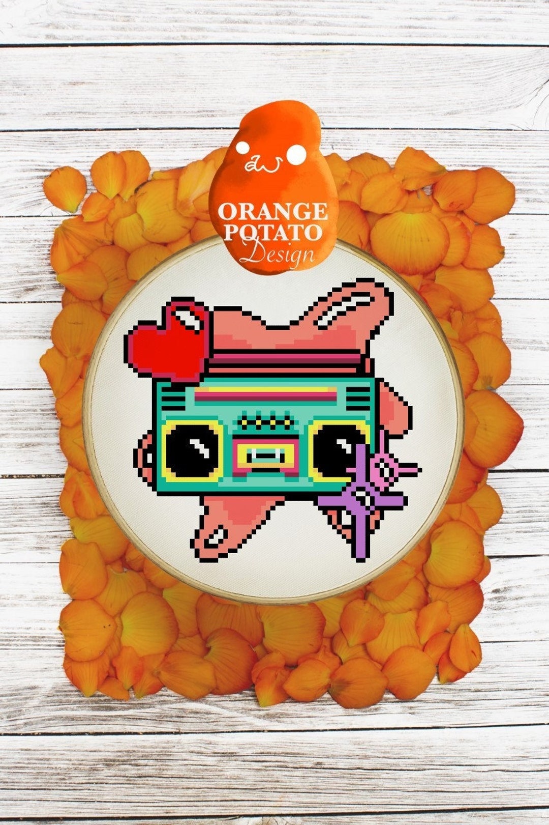 Digital Pattern: Retro Boombox 80's Cross Stitch Pattern, Funky Cartoon ...