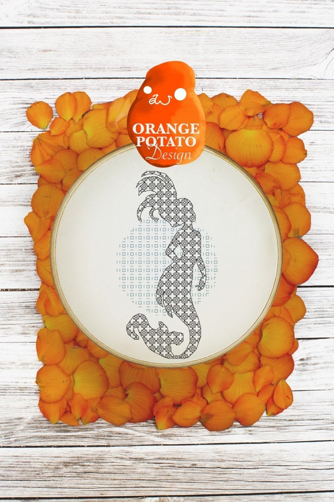 Digital Cross Stitch Pattern: Mermaid Blackwork / Backstitch Design ...