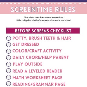 School Break Screen Time Rules Printable for Kids Summer Break Family ...