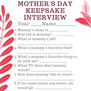 Mother's Day Keepsake Interview Printable | About My Mom Interview ...