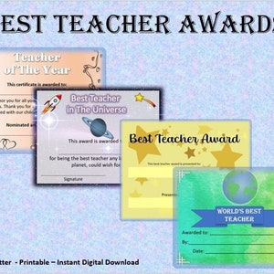 Teacher Appreciation Gift Best Teacher Certificate Best Teacher Award ...