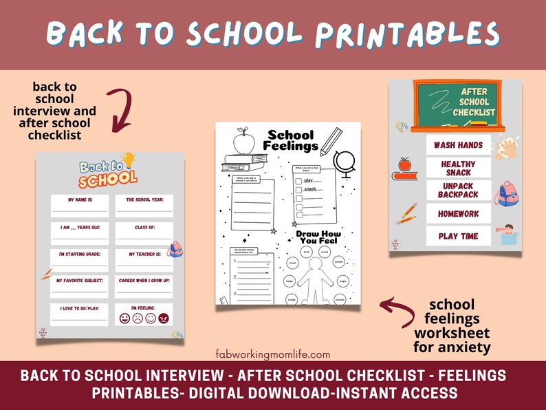 Back to School Interview School Feelings Worksheet After - Etsy