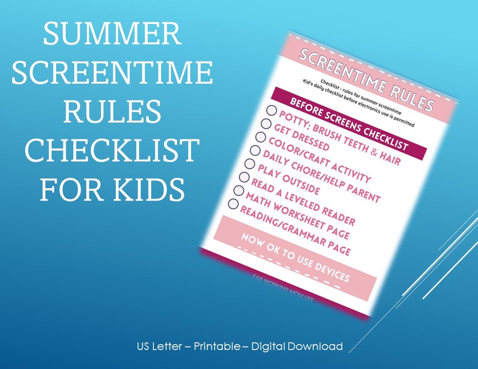School Break Screen Time Rules Printable for Kids Summer Break - Etsy