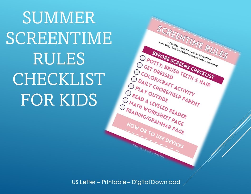 School Break Screen Time Rules Printable for Kids Summer Break Family ...