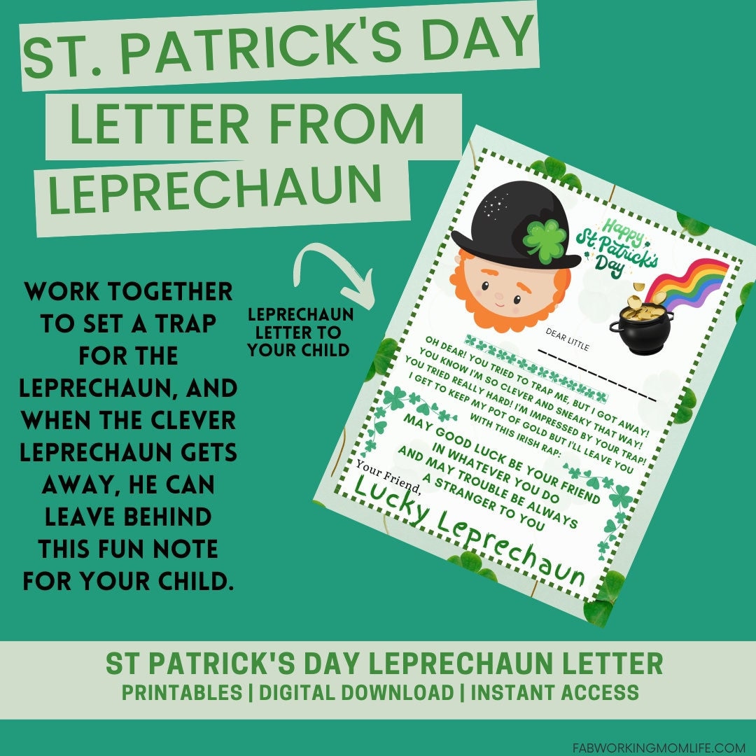 St Patricks Day Lucky Leprechaun Letter Shamrock Irish Leprechaun Trap ...