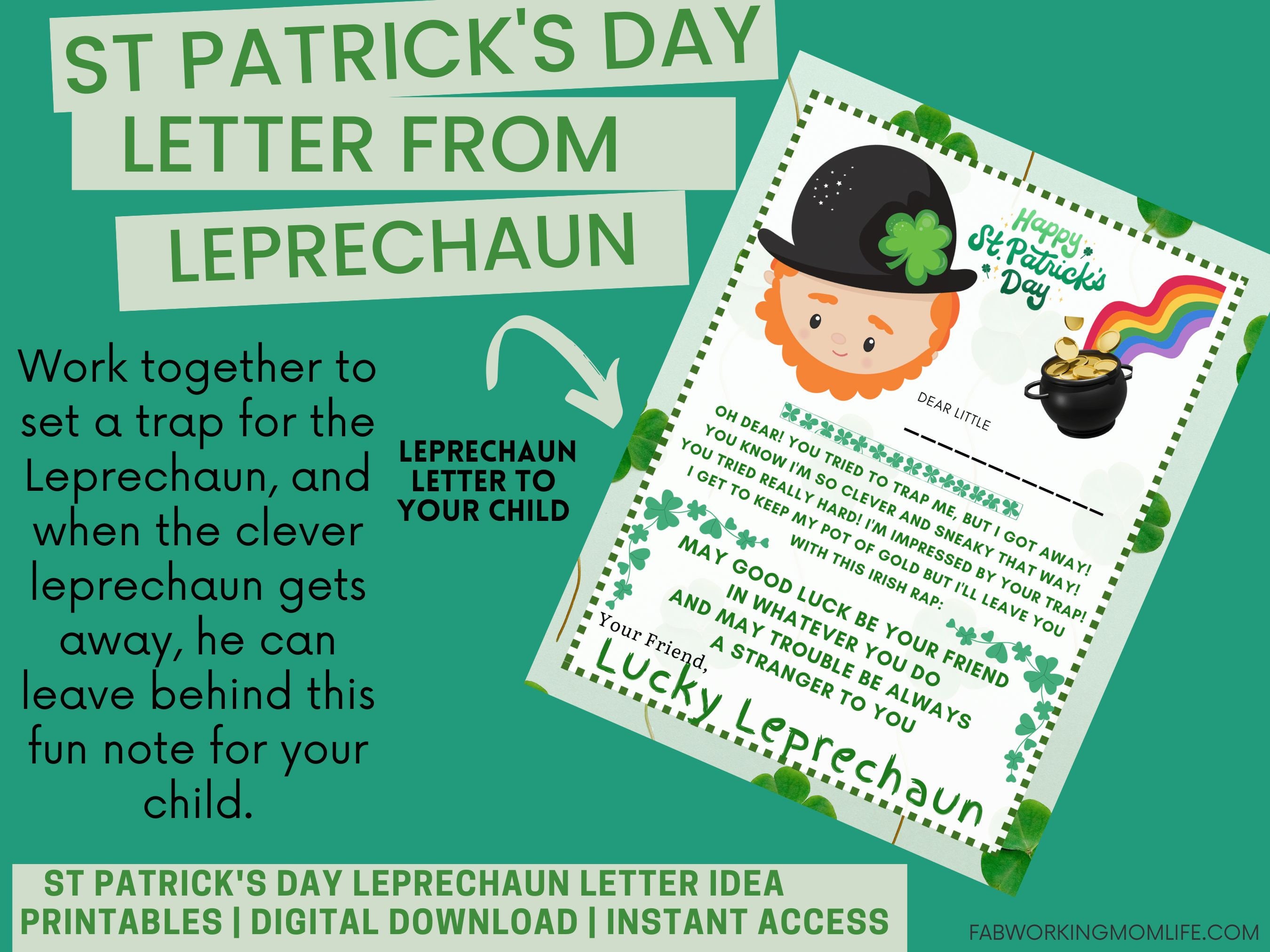 St Patricks Day Lucky Leprechaun Letter Shamrock Irish Leprechaun Trap ...