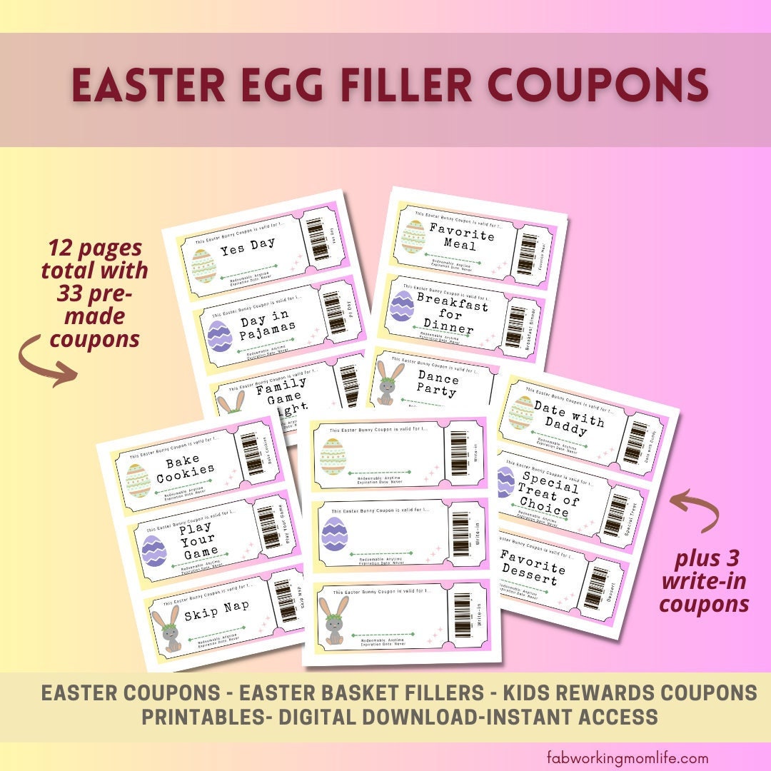 Easter Egg Filler Coupons, Easter Egg Coupons, Non Candy Easter Egg ...
