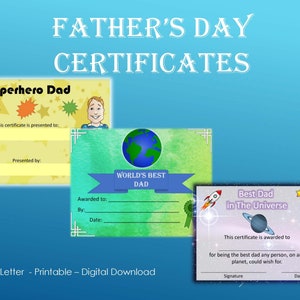 Father's Day Certificates Best Dad Ever Certificates Father's Day Gift ...