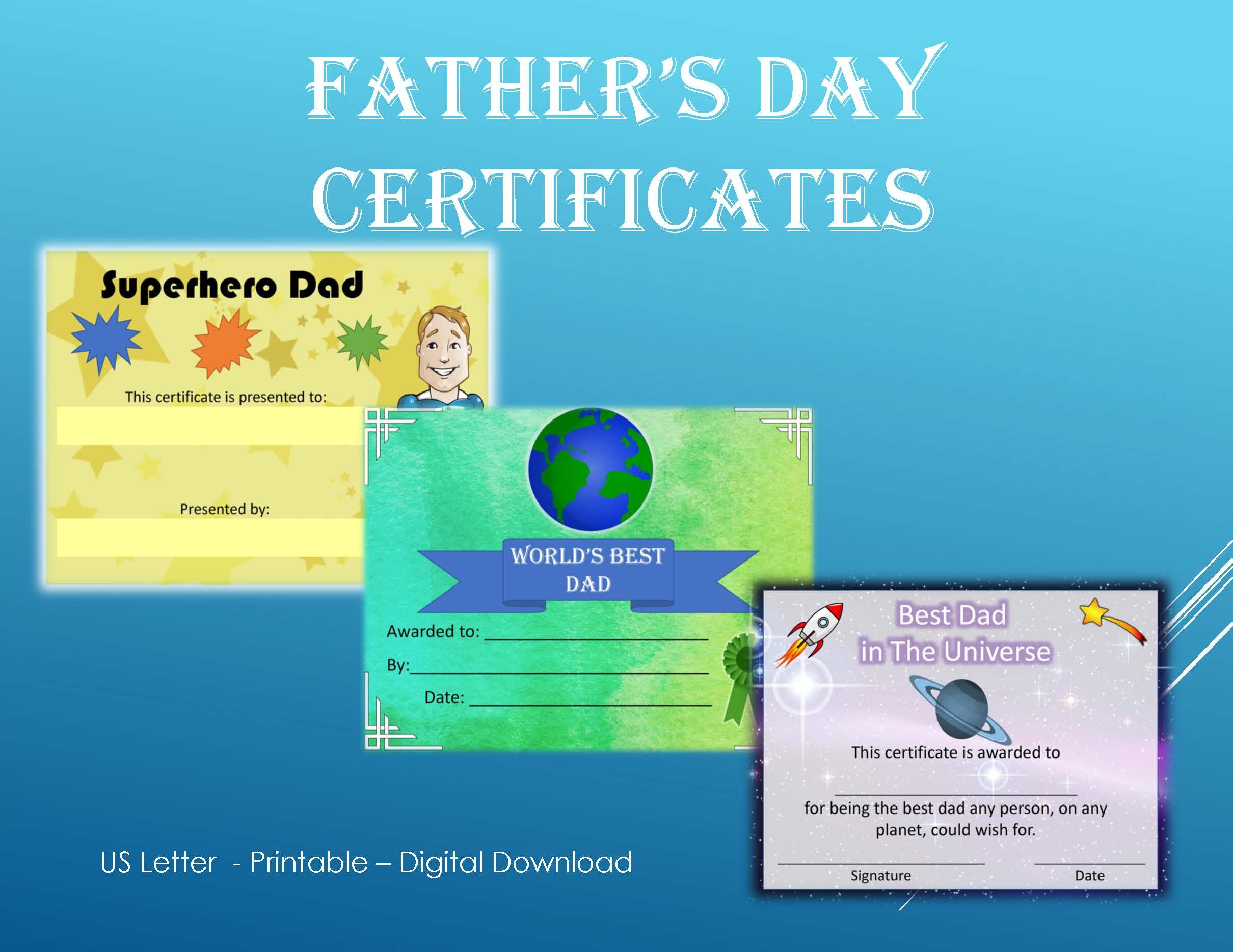 Father's Day Certificates Best Dad Ever Certificates Father's Day Gift ...