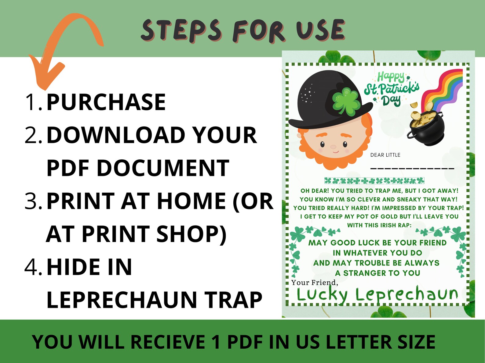 St Patricks Day Lucky Leprechaun Letter Shamrock Irish Leprechaun Trap ...