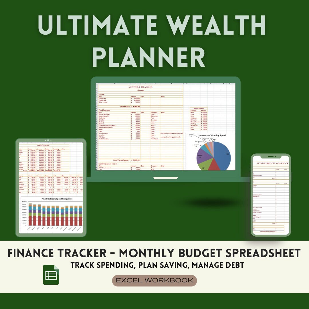 Wealth Planner Finance Tracker Annual Budget Workbook Monthly Budget ...
