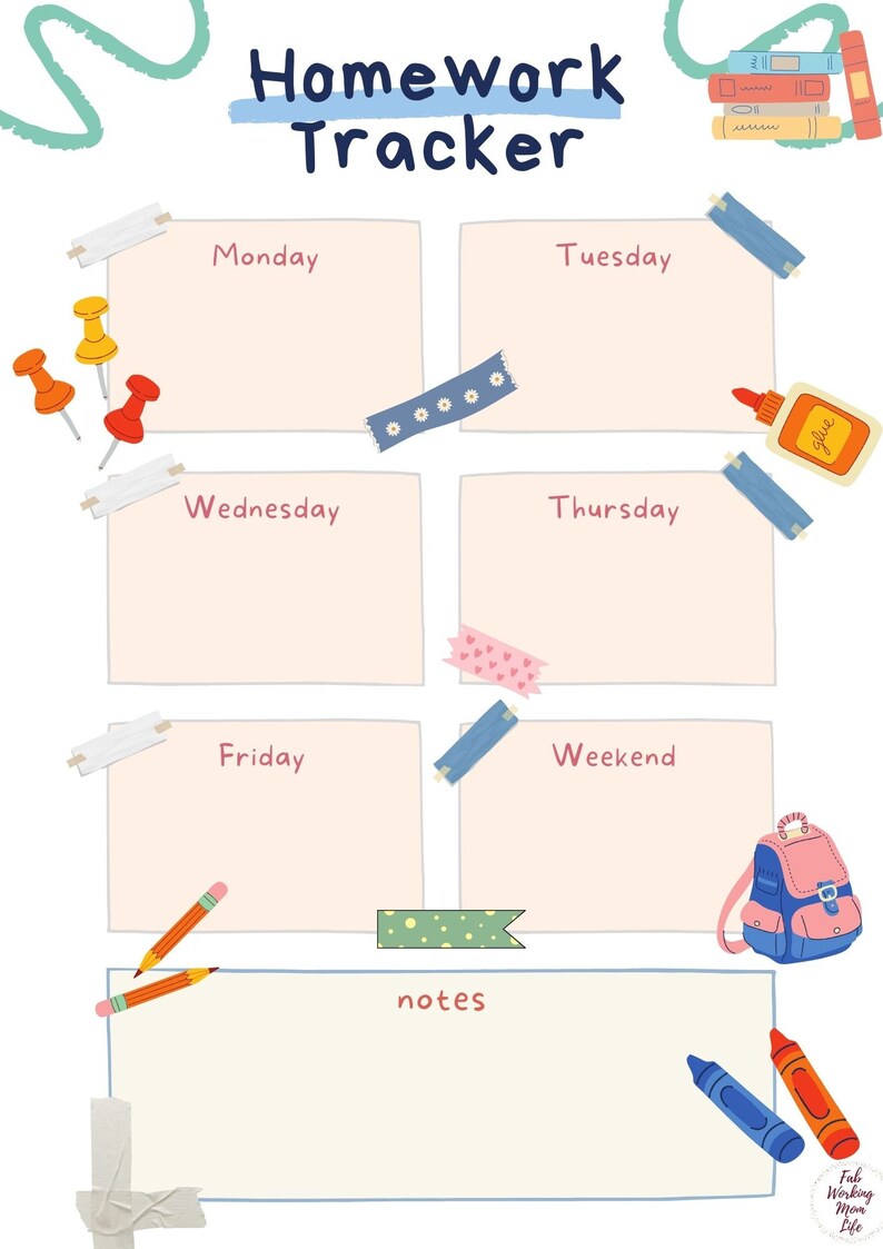 Back to School Planner for Kids Printable Homework Checklist Before ...