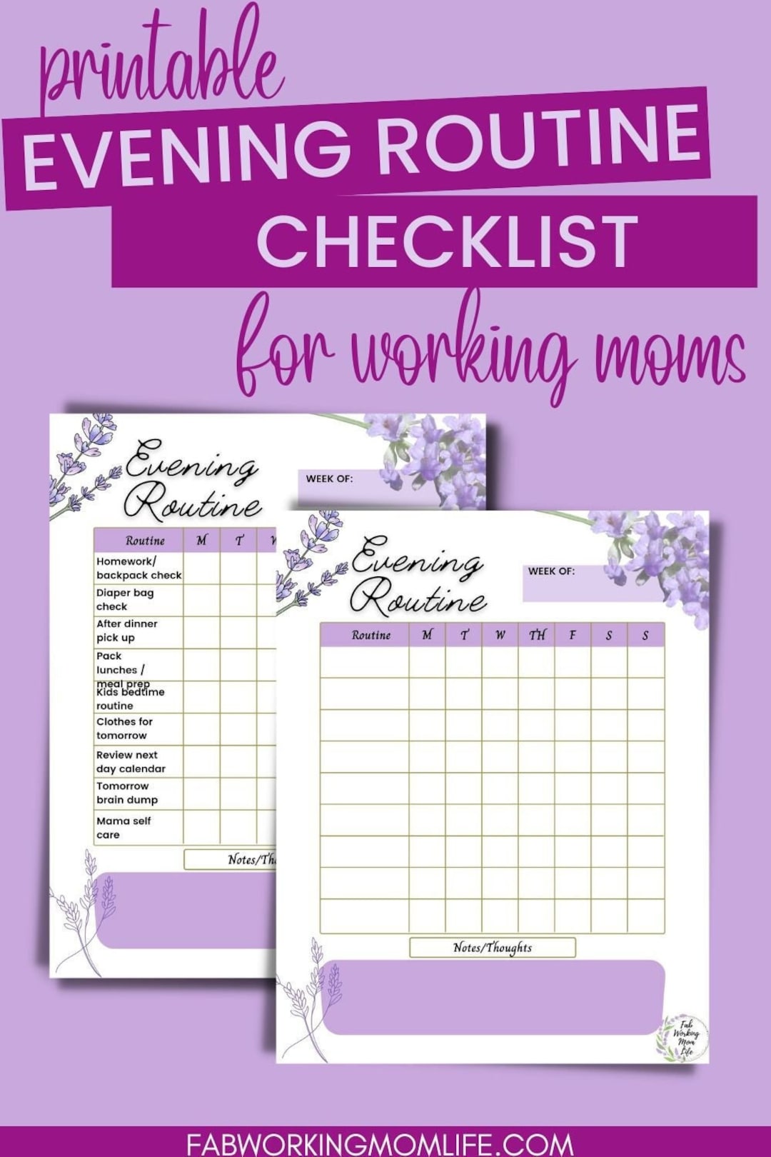 Evening Routine Checklist for Working Moms Night Time Routine Checklist ...