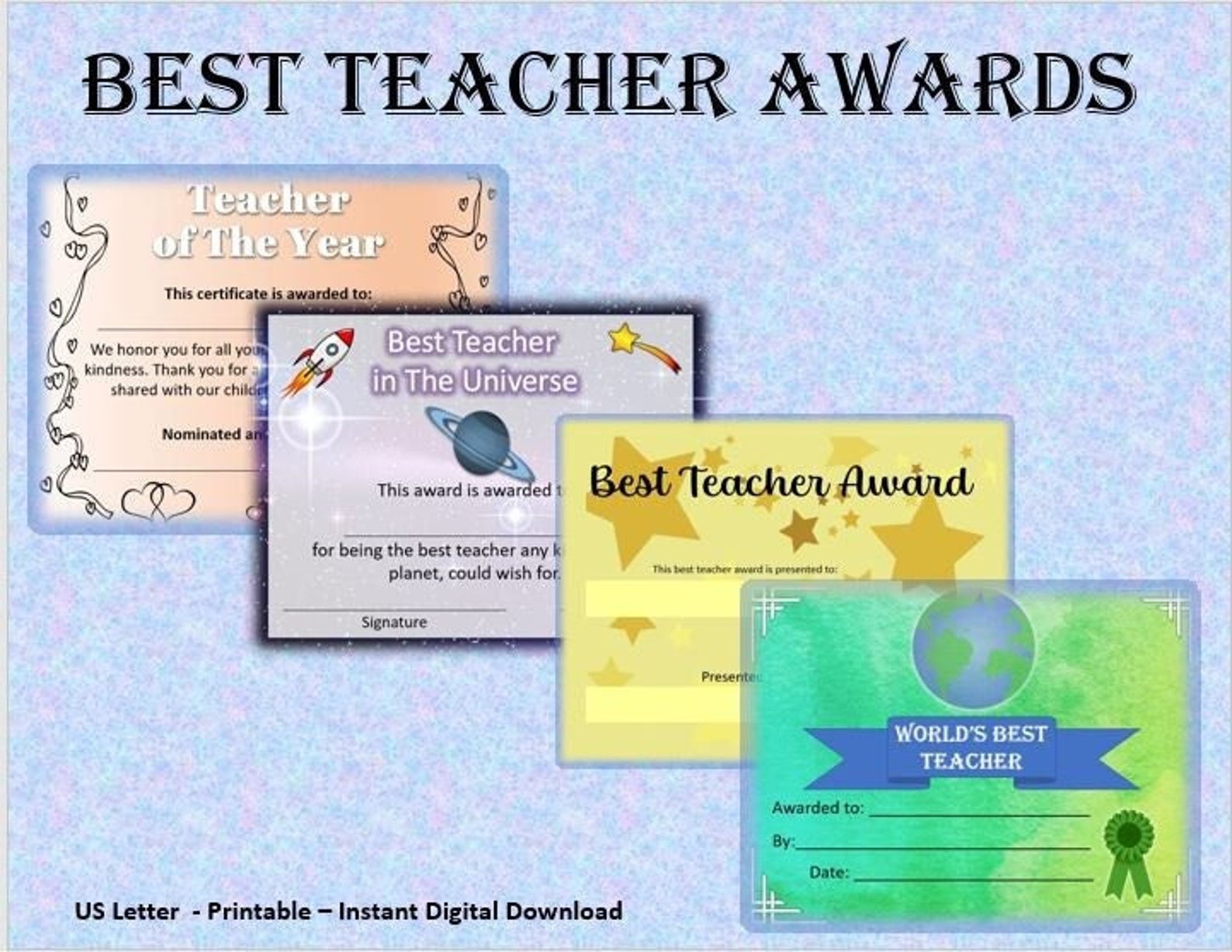 Teacher Appreciation Gift Best Teacher Certificate Best Teacher Award ...
