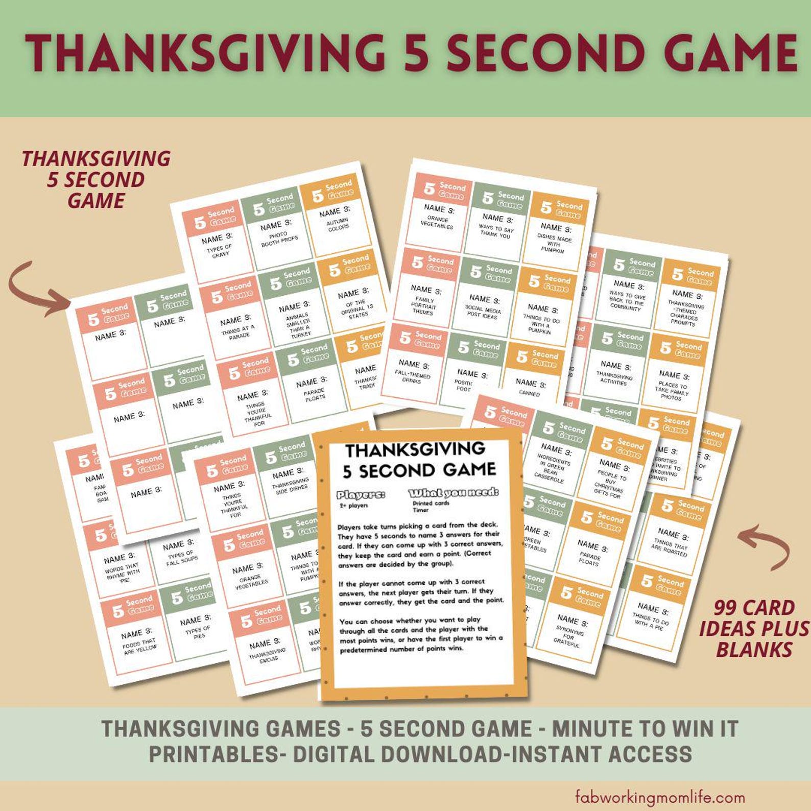Thanksgiving 5 Second Game: Fun Holiday Party (digital Download) - Etsy