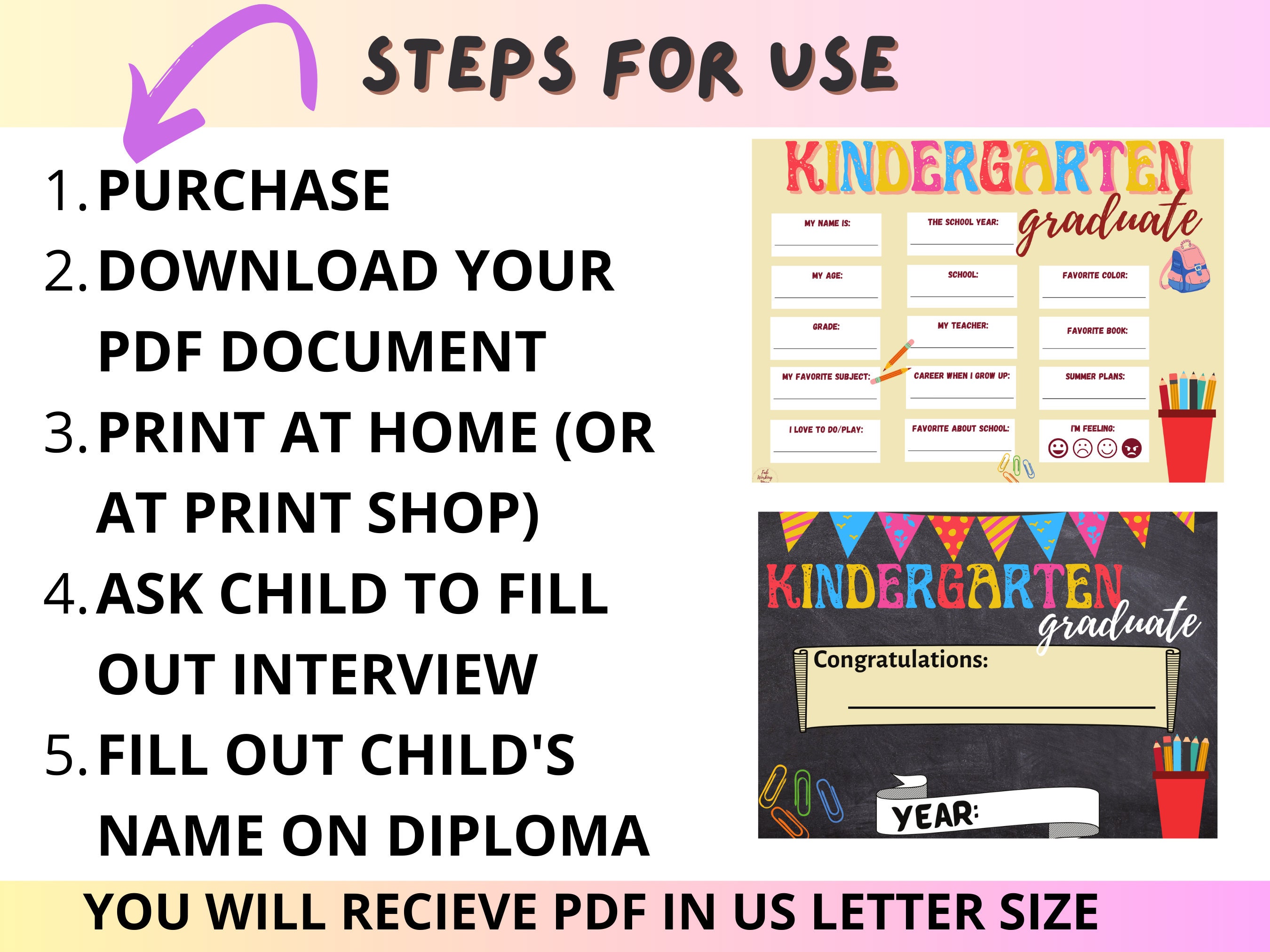 Chalkboard Kindergarten Graduation Diploma Printable Questionnaire ...