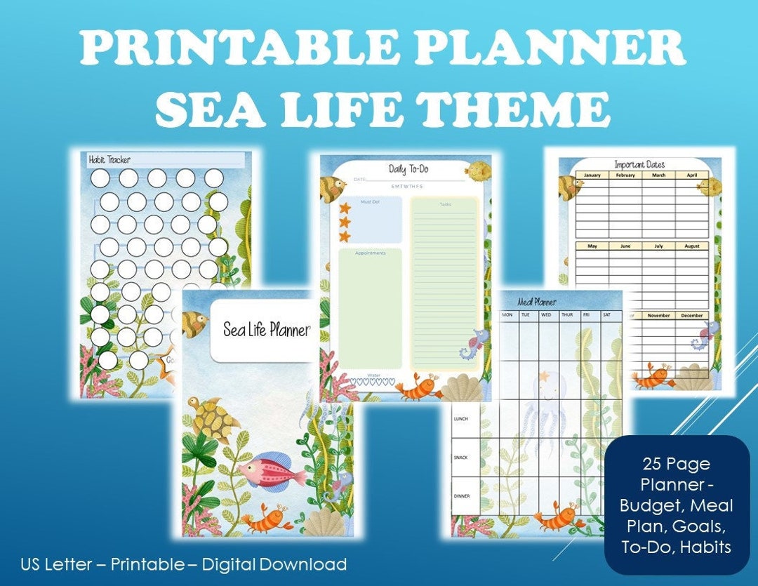 Planner Sea Life Theme Printable Under the Sea Ocean Beach Marine ...