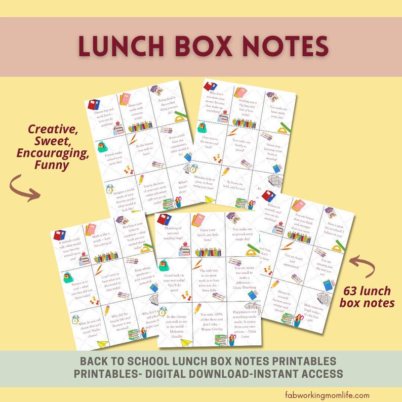 Printable Lunch Box Notes for Kids: 63 Motivational Cards (PDF) - Etsy
