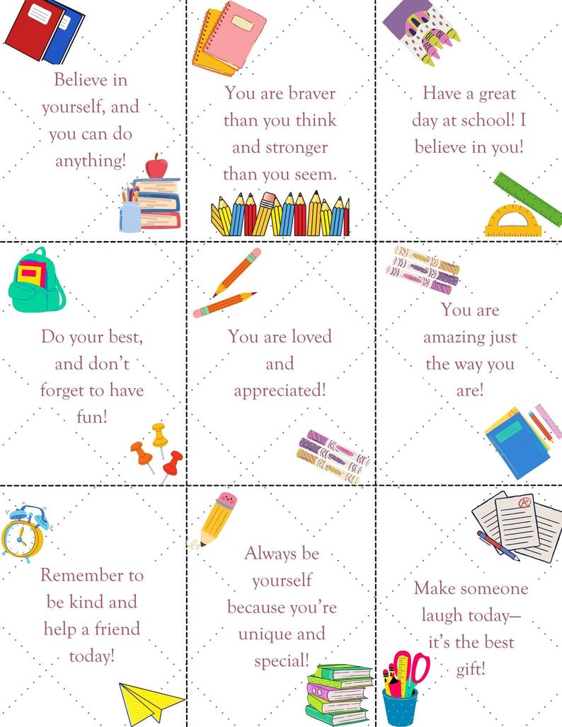 Printable Lunch Box Notes for Kids: 63 Motivational Cards (PDF) - Etsy