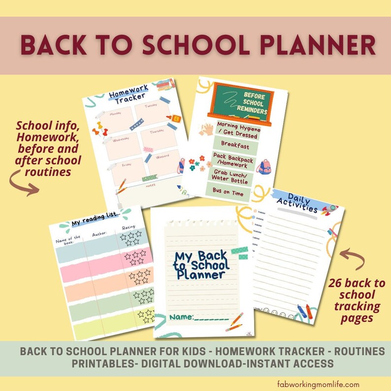 Back to School Planner for Kids Printable Homework Checklist Before ...