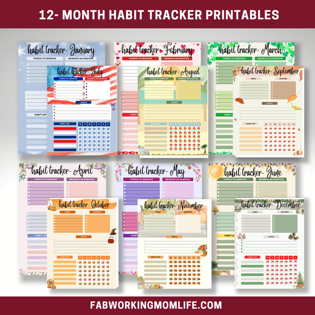 Habit Tracker Printable Monthly Habit Tracking Goal Planner Goal Log ...