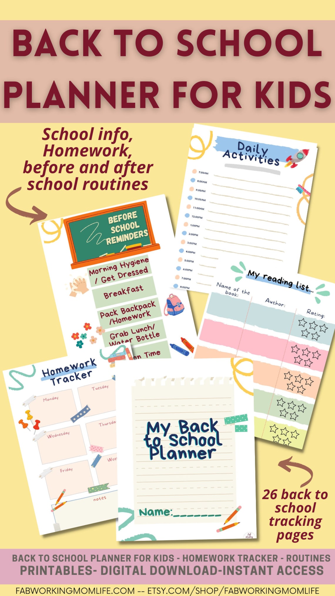 Back to School Planner for Kids Printable Homework Checklist Before ...