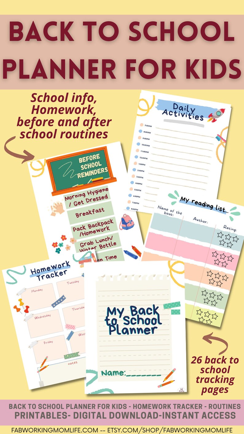 Back to School Planner for Kids Printable Homework Checklist Before ...