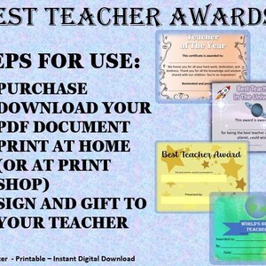 Teacher Appreciation Gift Best Teacher Certificate Best Teacher Award ...