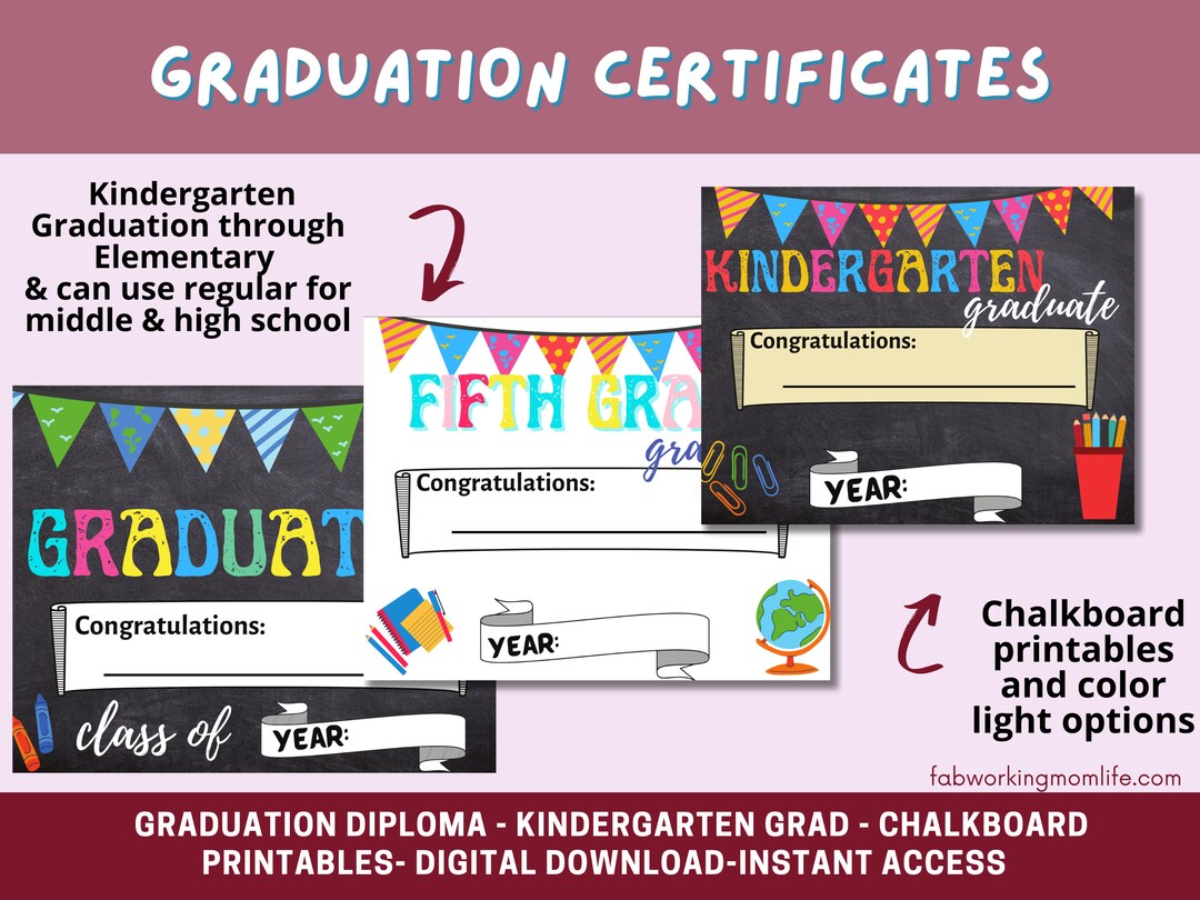 Graduation Diploma Printable Graduation Certificate Chalkboard ...