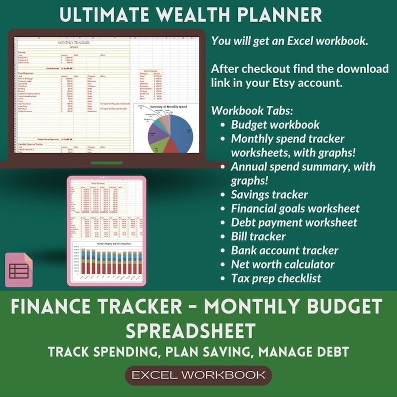 Wealth Planner Finance Tracker Annual Budget Workbook Monthly Budget ...