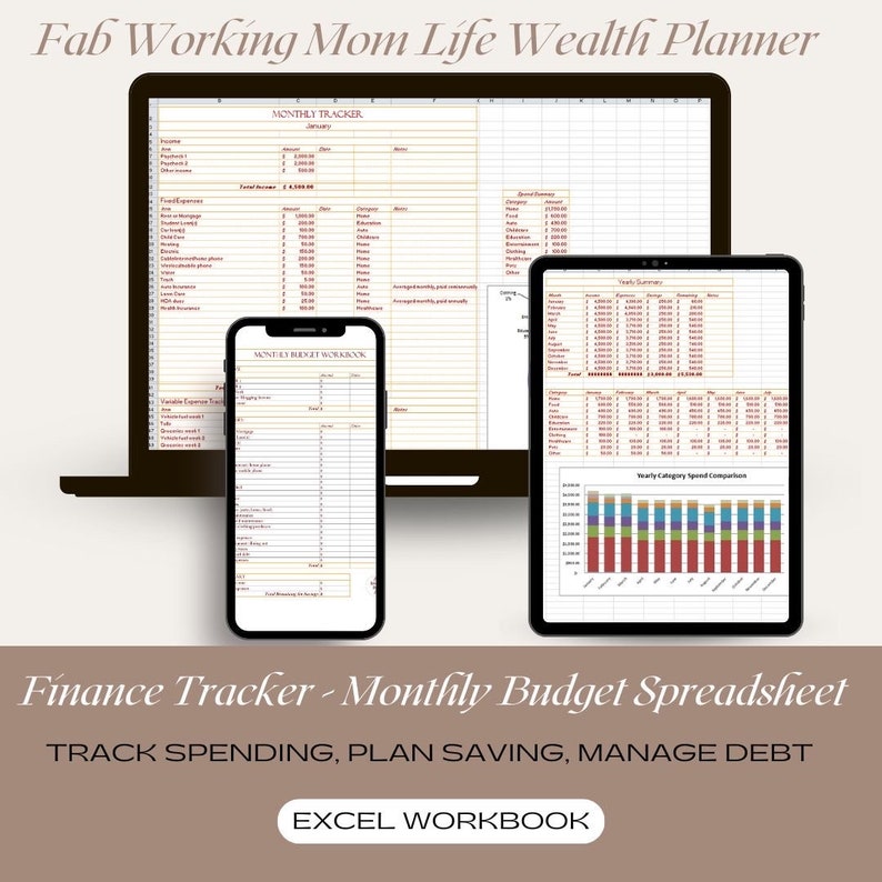 Wealth Planner Finance Tracker Annual Budget Workbook Monthly Budget ...
