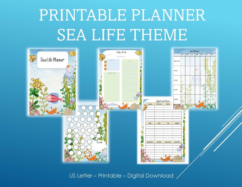 Planner Sea Life Theme Printable Under the Sea Ocean Beach - Etsy